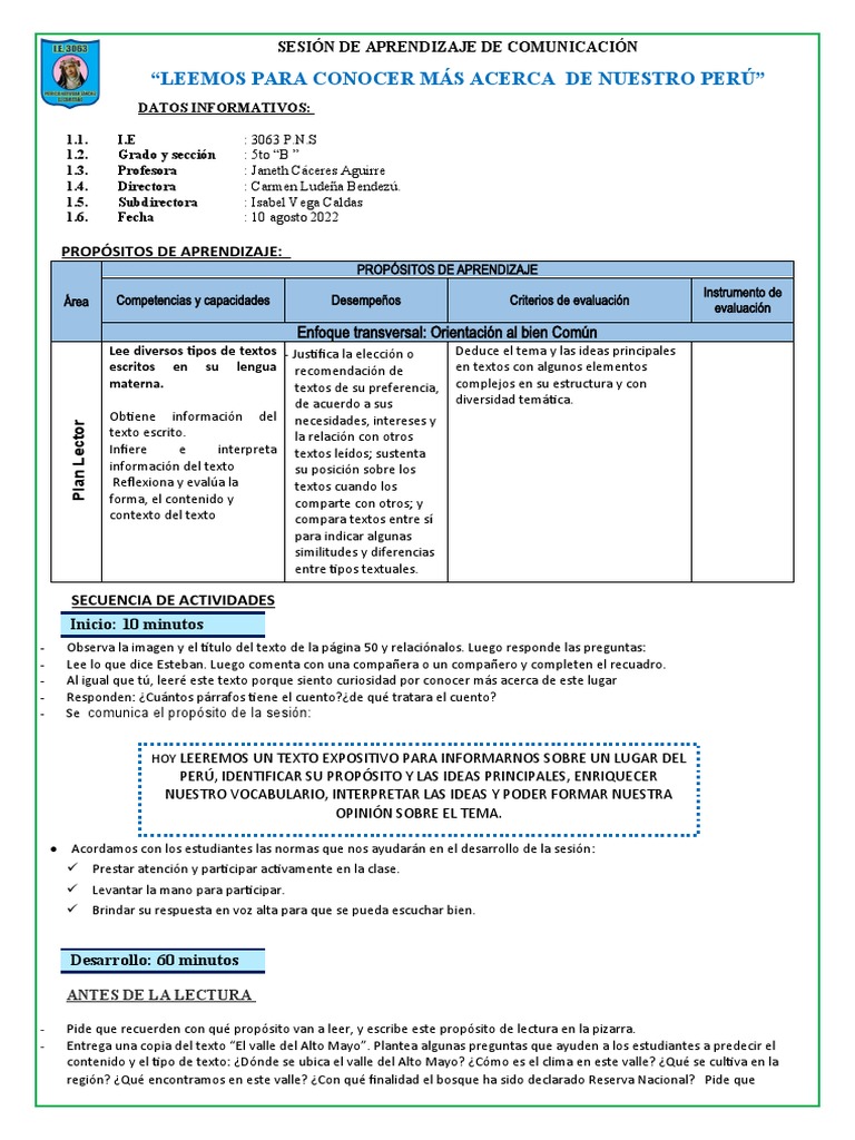 LEEMOS PARA CONOCER MAS ACERCA DE NUESTRO PERÚ COMUNICACION 5° | PDF | café