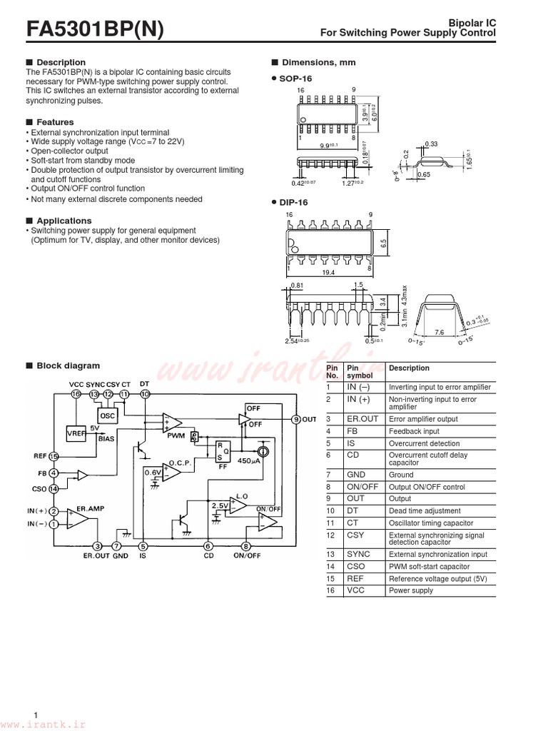 FA5301 Datasheet | Download Free PDF | Amplifier | Power Supply
