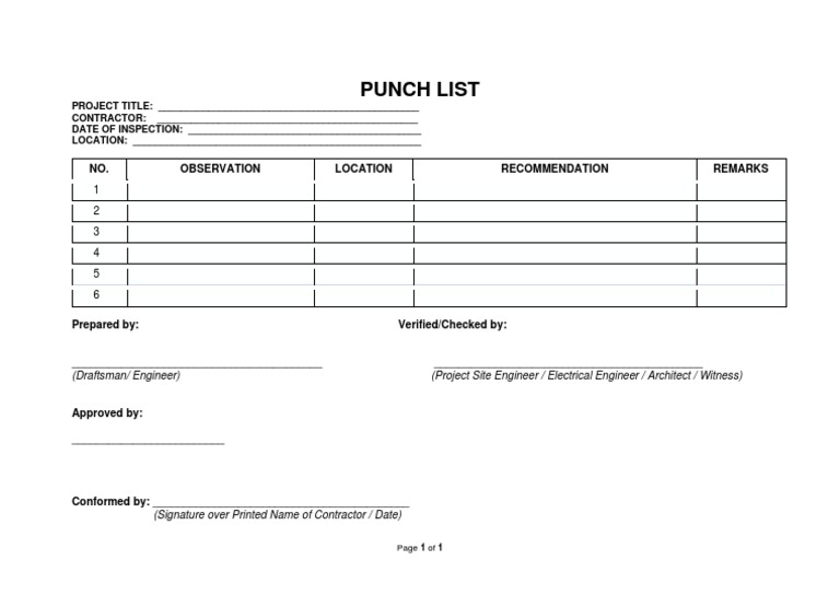 Punch List Form | PDF