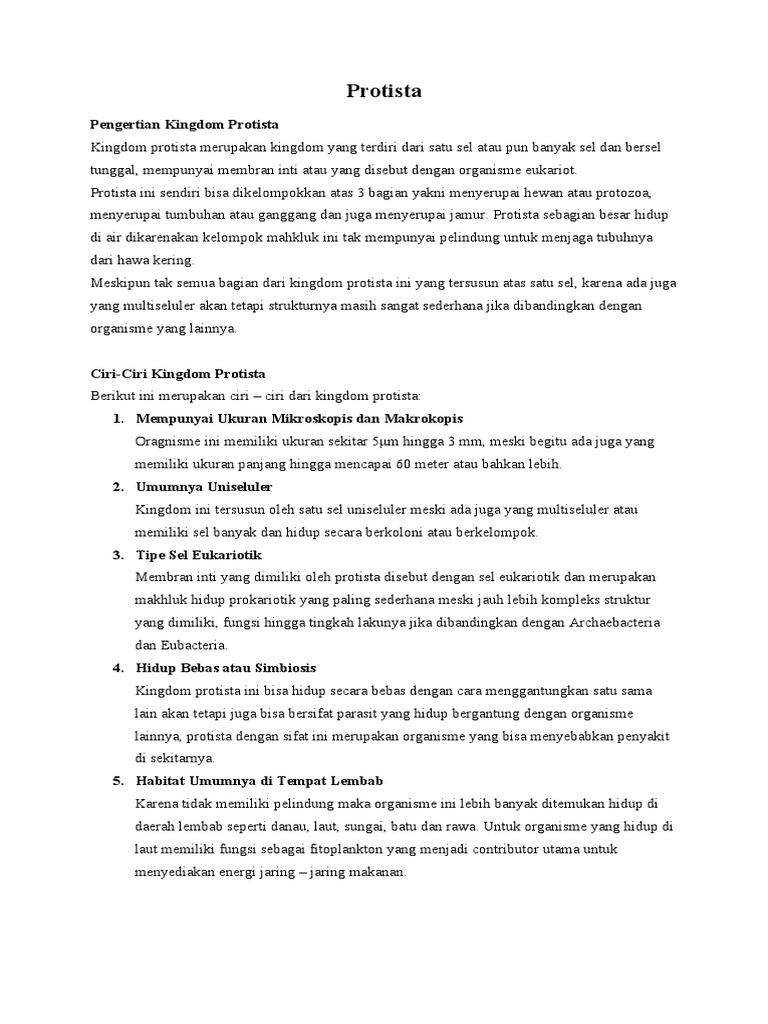 Ciri dan Klasifikasi Kingdom Protista | PDF