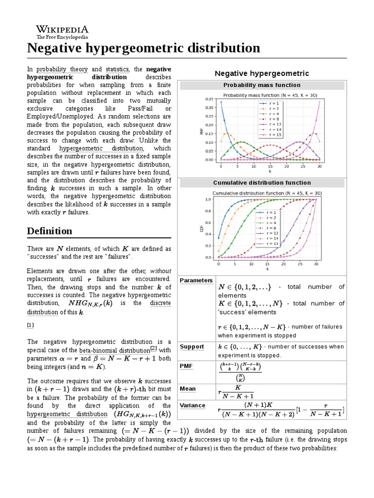 Negative Hypergeometric Distribution | PDF | Probability Distribution ...