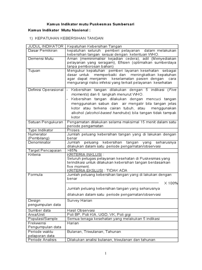 Contoh Kamus Indikator Mutu | PDF