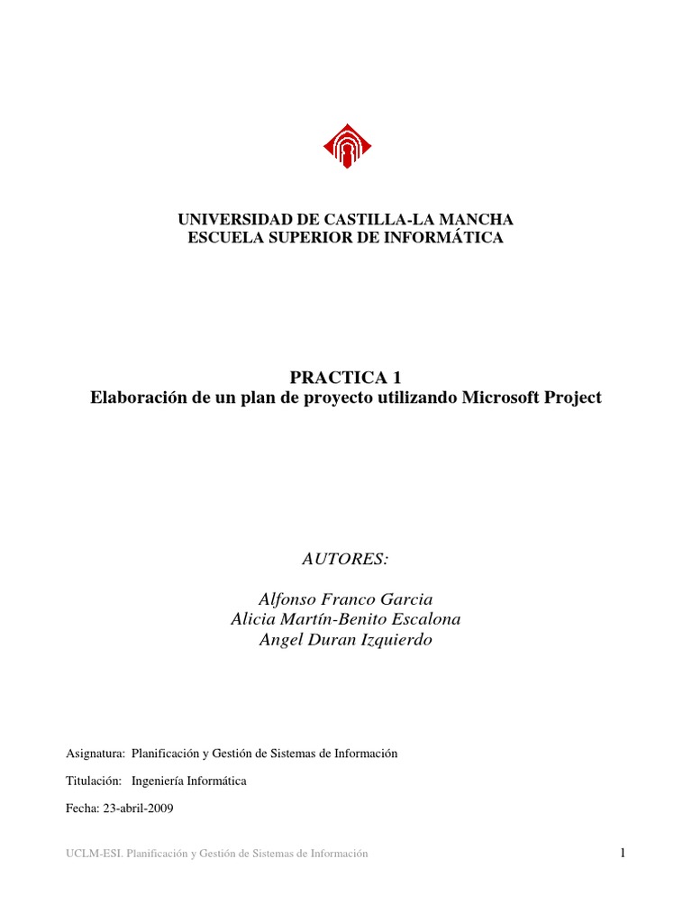 PRACTICA 1 Elaboración de Un Plan de Proyecto Utilizando Microsoft Project | PDF | Caso de uso ...