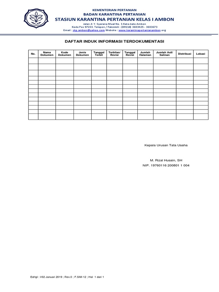 Contoh Daftar Induk Informasi Terdokumentasi | PDF