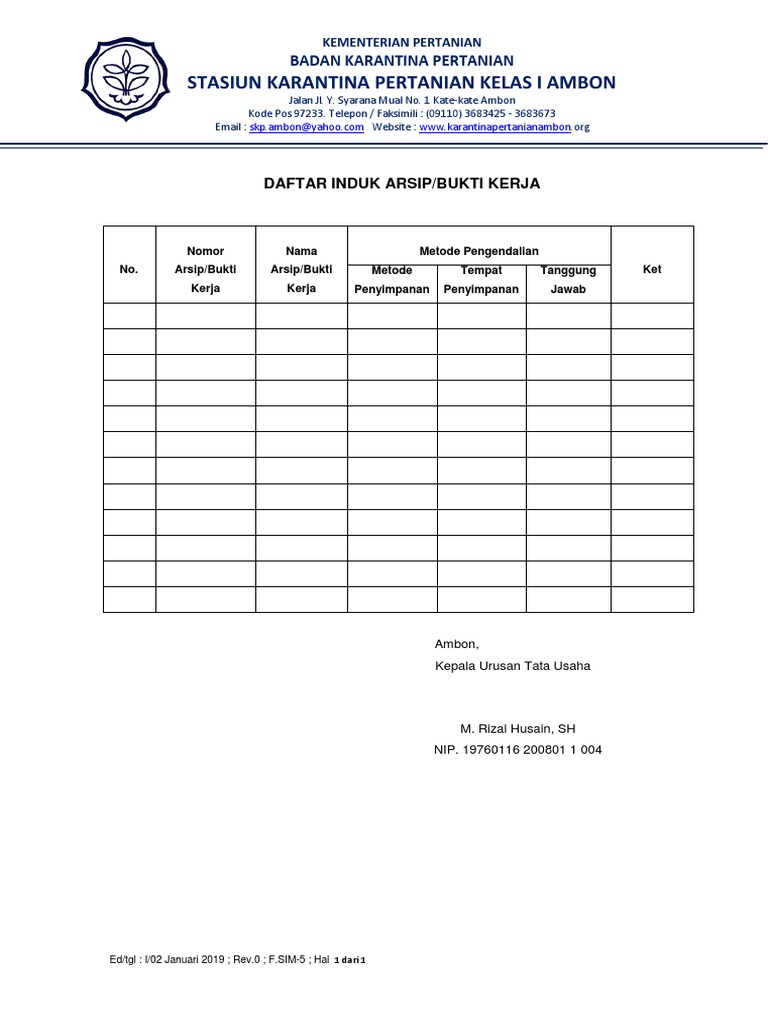 Contoh Daftar Induk Arsip Bukti Kerja | PDF