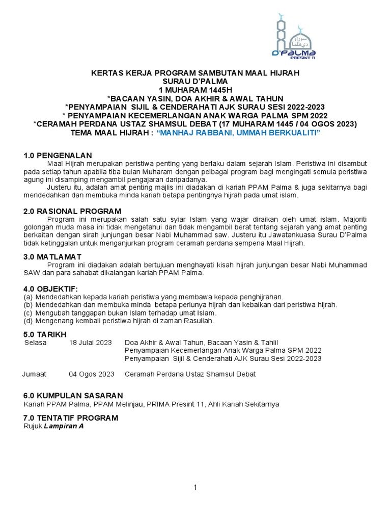 Kertas Kerja Program Sambutan Maal Hijrah | PDF Kertas Kerja Program Sambutan Maal Hijrah | PDF