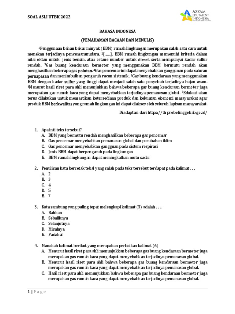 Soal Asli Pbm Dan Ppu Utbk 2022 Pdf