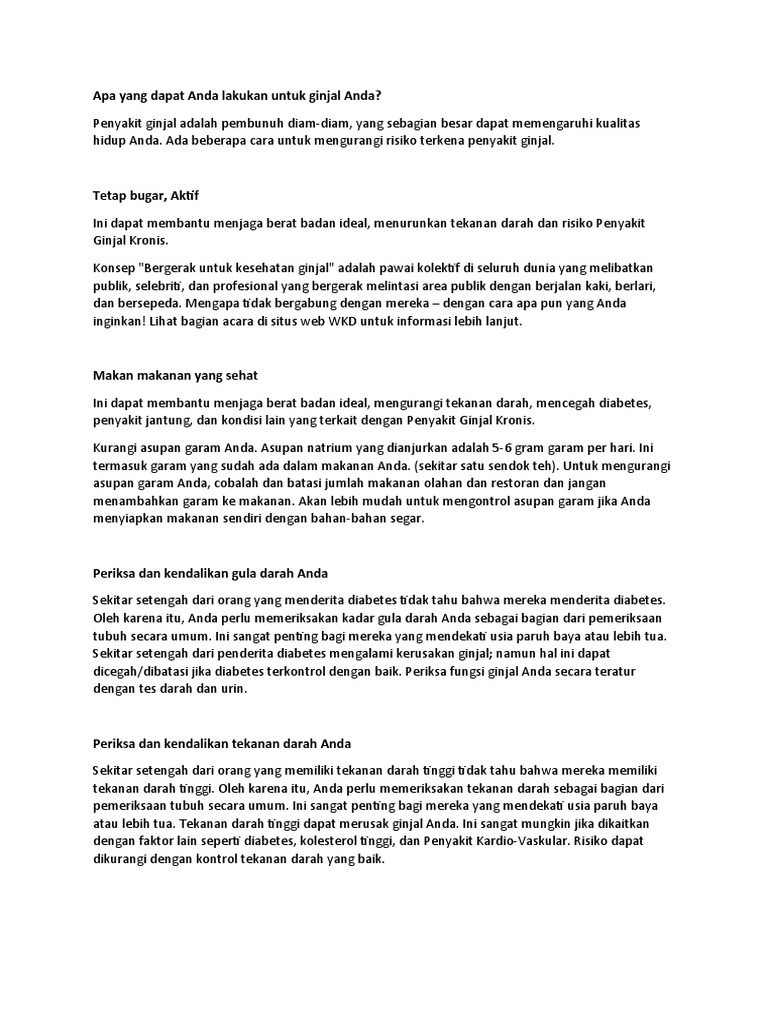 Kunci Ginjal Sehat WKD 2022 | PDF