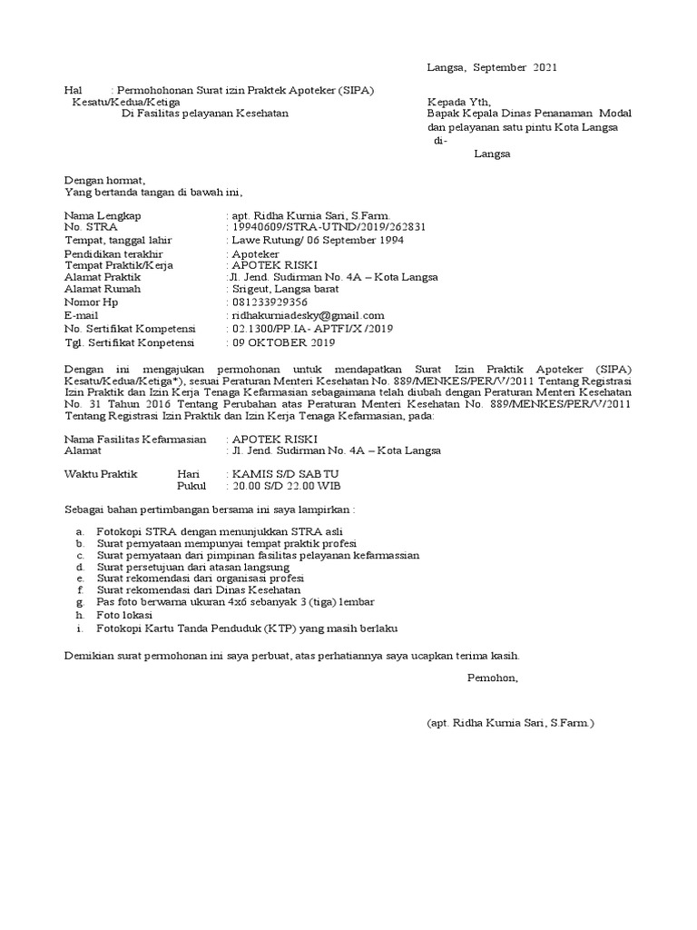 PERMOHONAN SIPA Ridhaaaaaaa Cantikkkkk | PDF