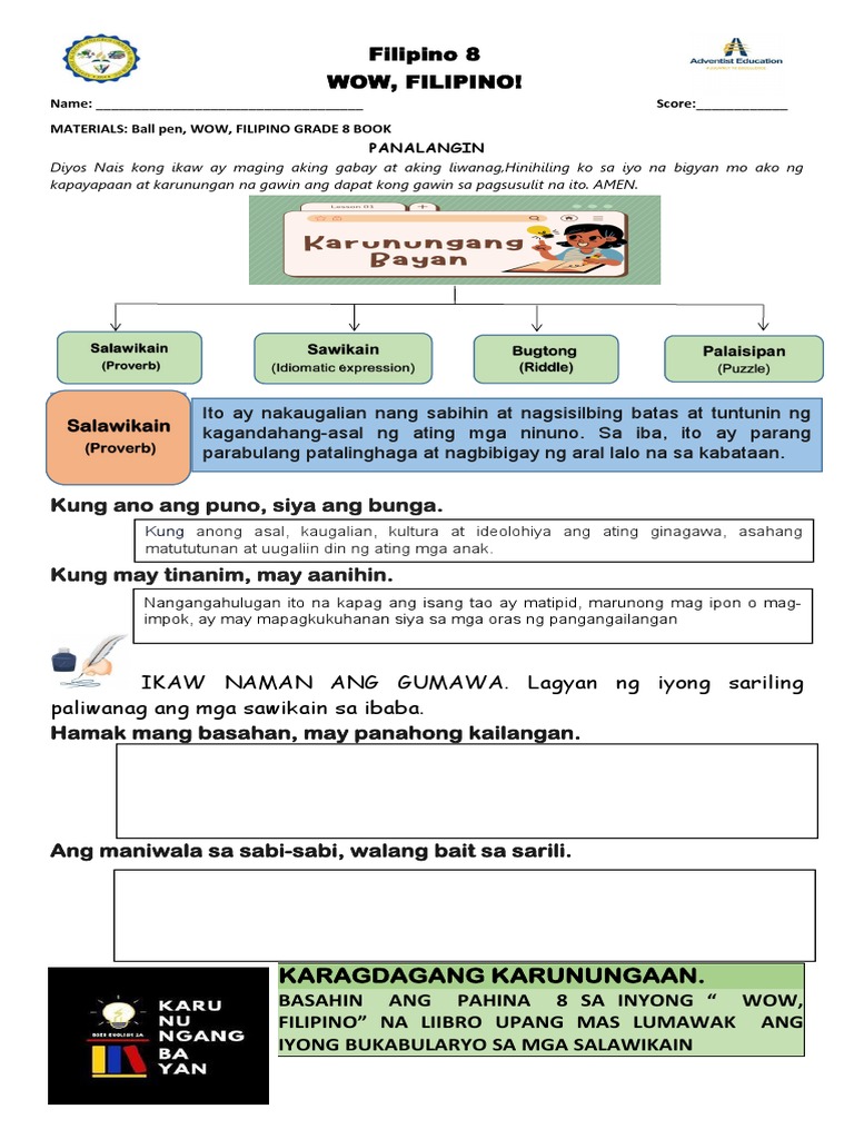 GRADE 8. Filipino 8 | PDF