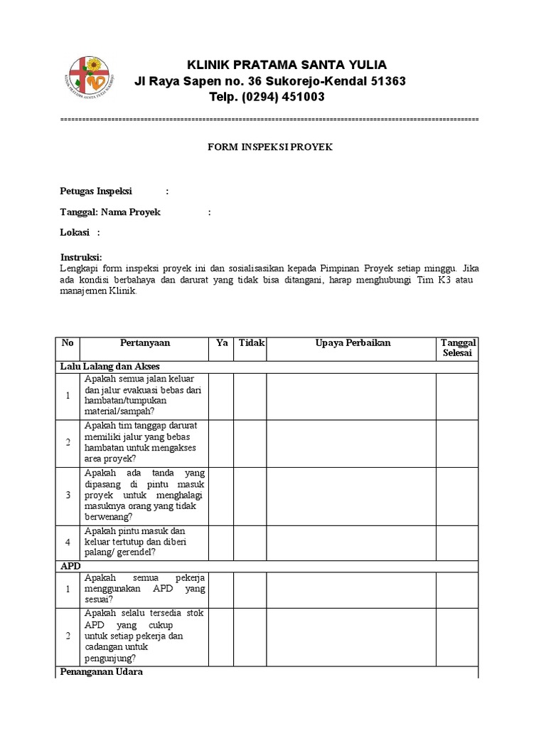 Form Inspeksi 1 | PDF