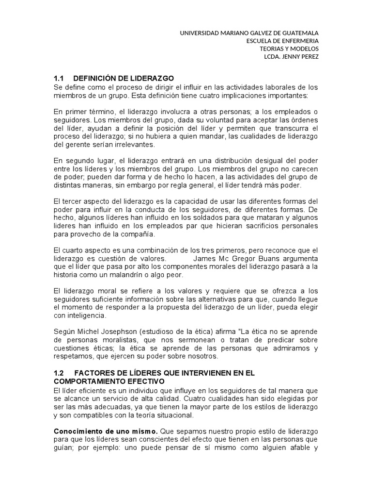 Liderazgo en Enfermeria | PDF