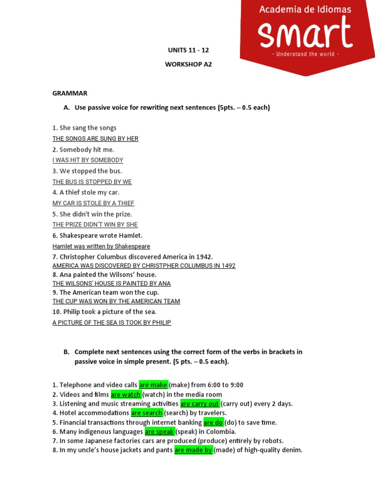 Units 11-12 Workshop A2 | PDF | Grammar | Linguistics