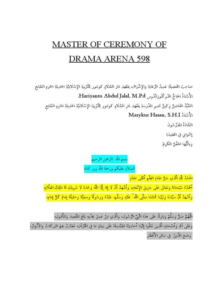 Master of Ceremony Drama Arena 598 | PDF