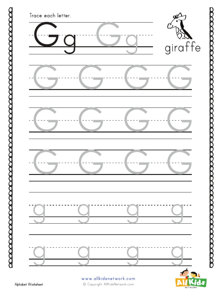 4 Line Letter G Tracing Worksheet | PDF