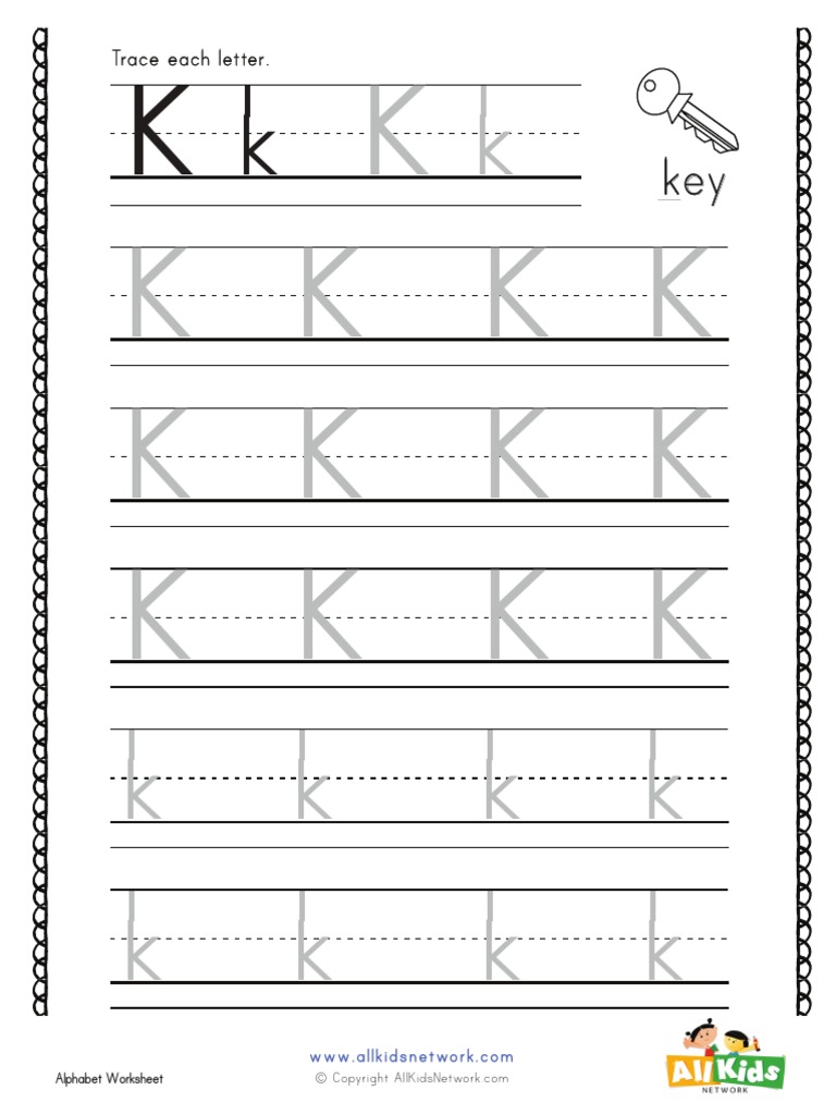 4 Line Letter K Tracing Worksheet | PDF