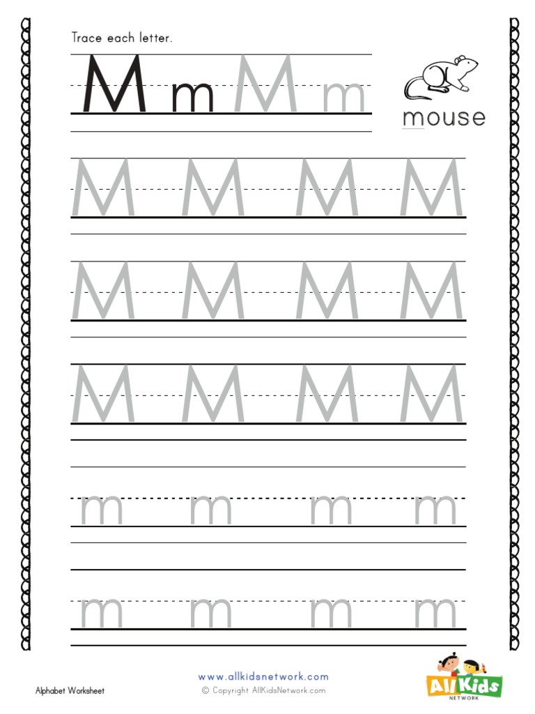 4 Line Letter M Tracing Worksheet | PDF