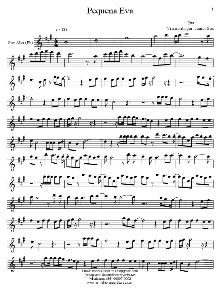 Partitura Pequena Eva Sax Alto Eb | PDF