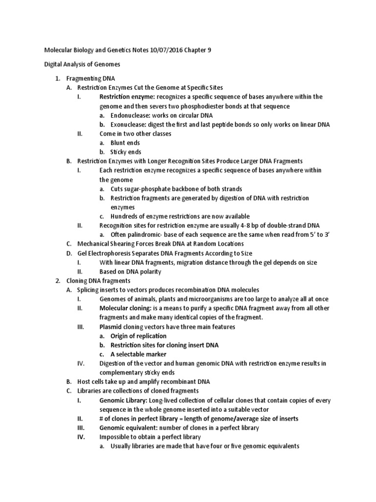 Molecular Biology and Genetics Notes 10072016 | PDF | Restriction ...