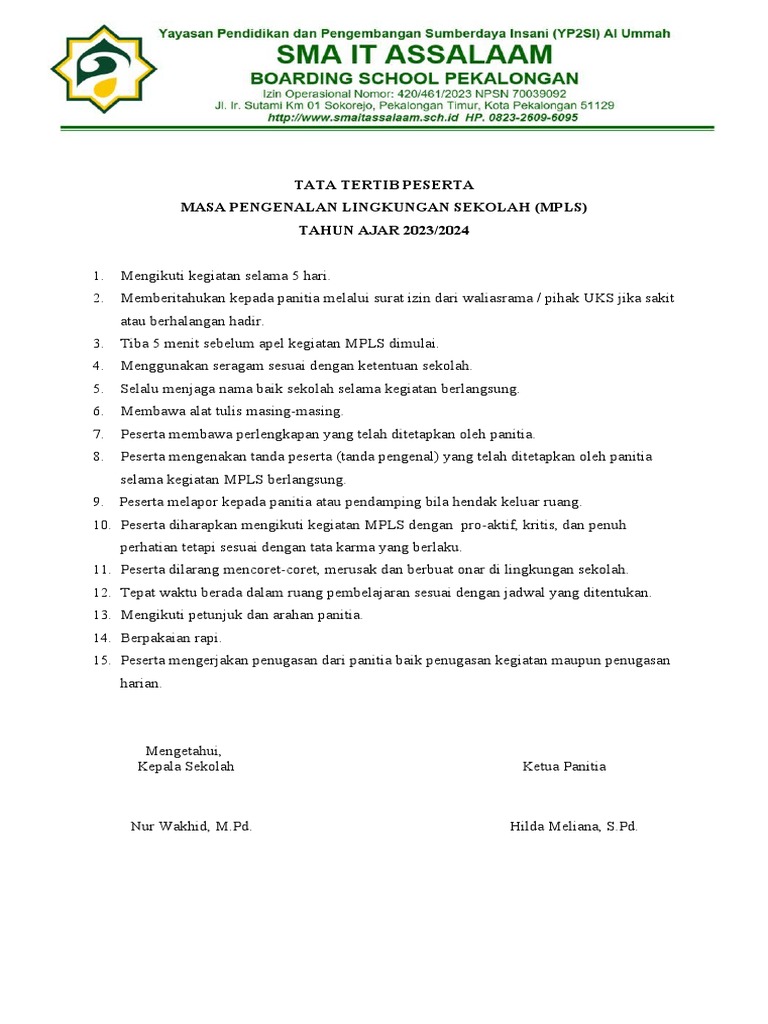 Tata Tertib Peserta MPLS | PDF