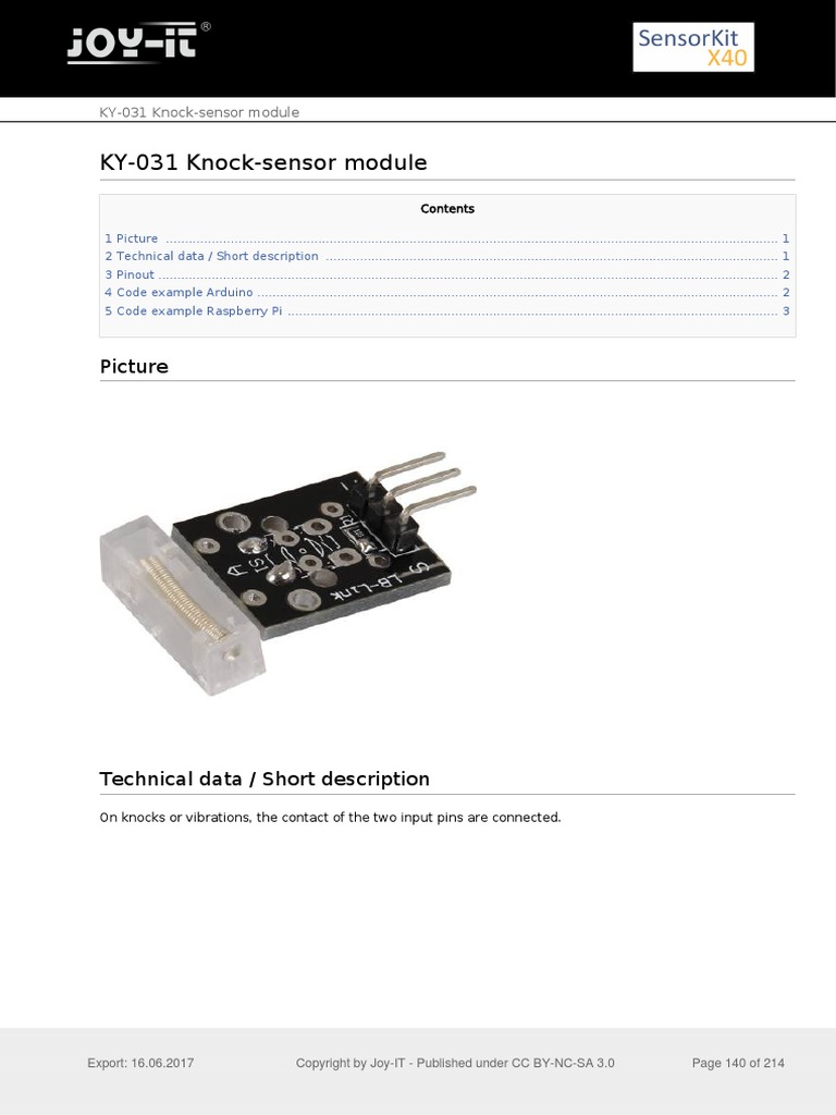 Ky 031 Joy It Pdf Arduino Sensor