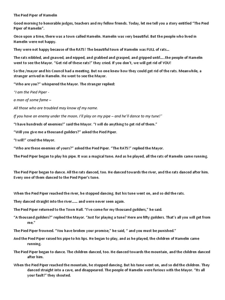 The Pied Piper of Hamelin Story Summary | PDF