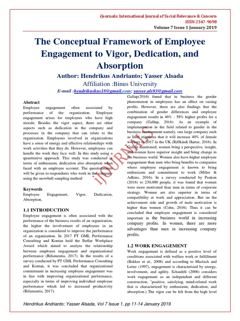 Conceptual Framework of Employee Engagement by Baker | PDF | Employment ...