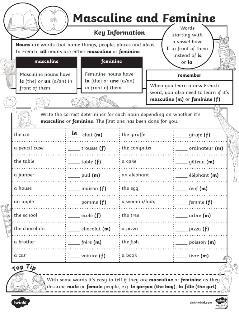 T MFL 1650012882b French Masculine and Feminine Worksheet Black and ...