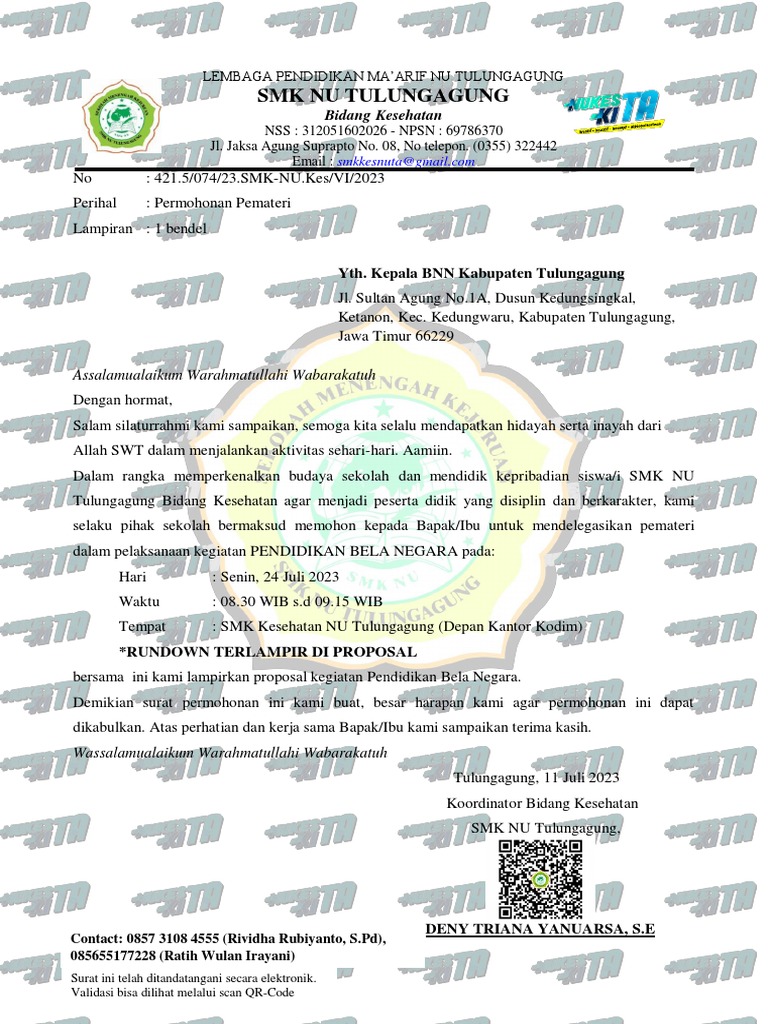 Permohonan Pemateri BNN | PDF