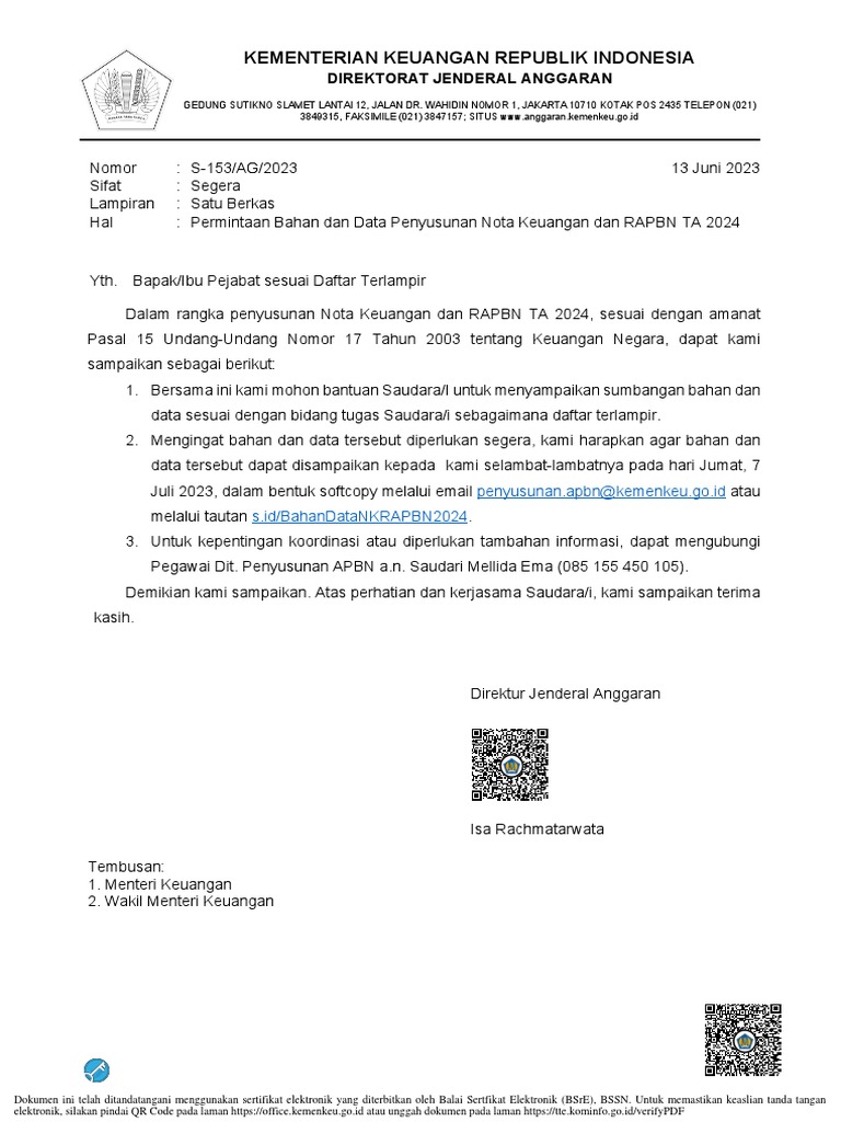 S-153 - AG - 2023 - Permintaan Bahan Dan Data Penyusunan Nota Keuangan ...