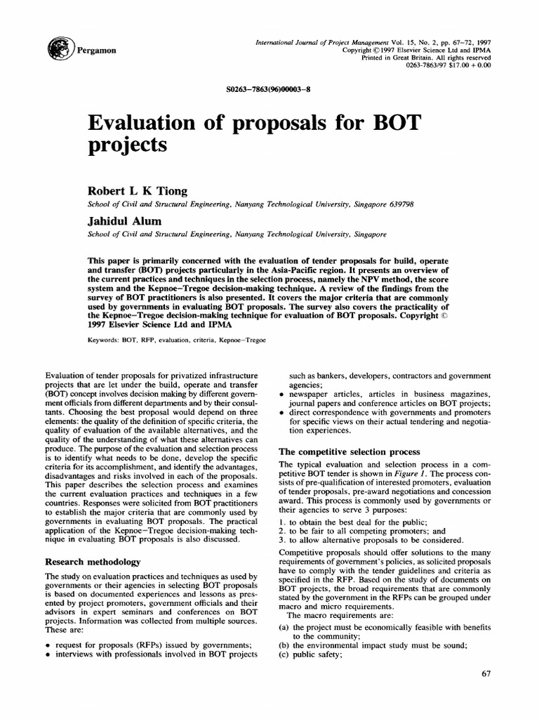 Evaluation of Proposals For BOT Projects | PDF | Net Present Value ...