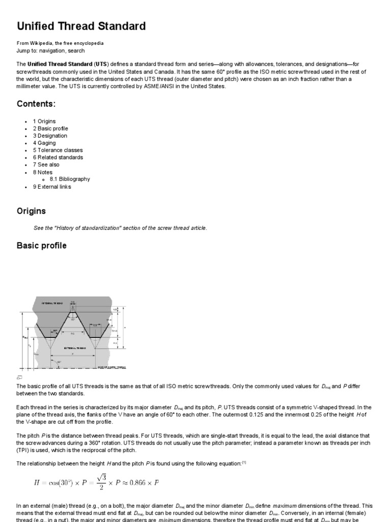 Unified Thread Standard | PDF | Tools | Cutting Tools