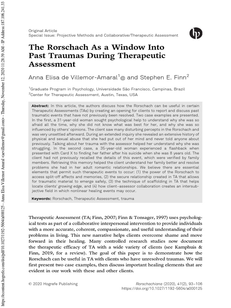 7 - The Rorschach As A Window AE e SF | PDF | Psychological Trauma ...