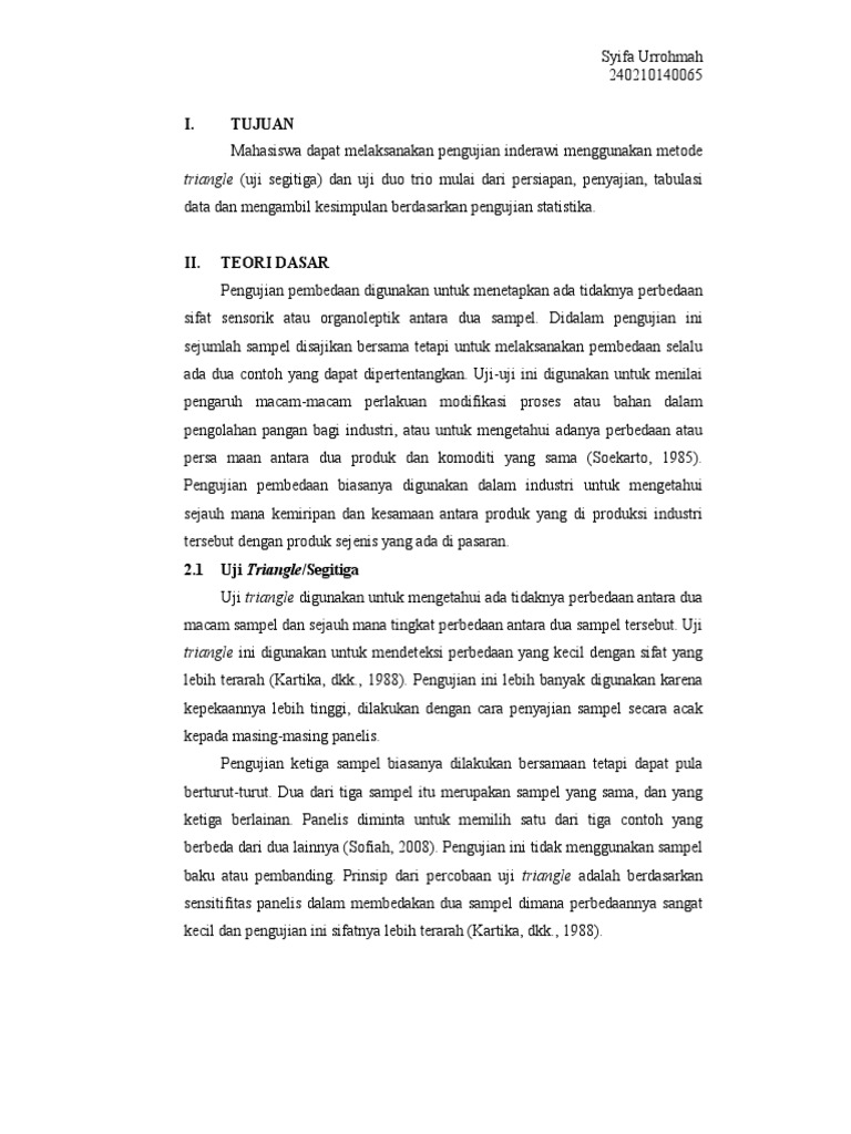 Uji Sensorik Triangle & Duo Trio | PDF