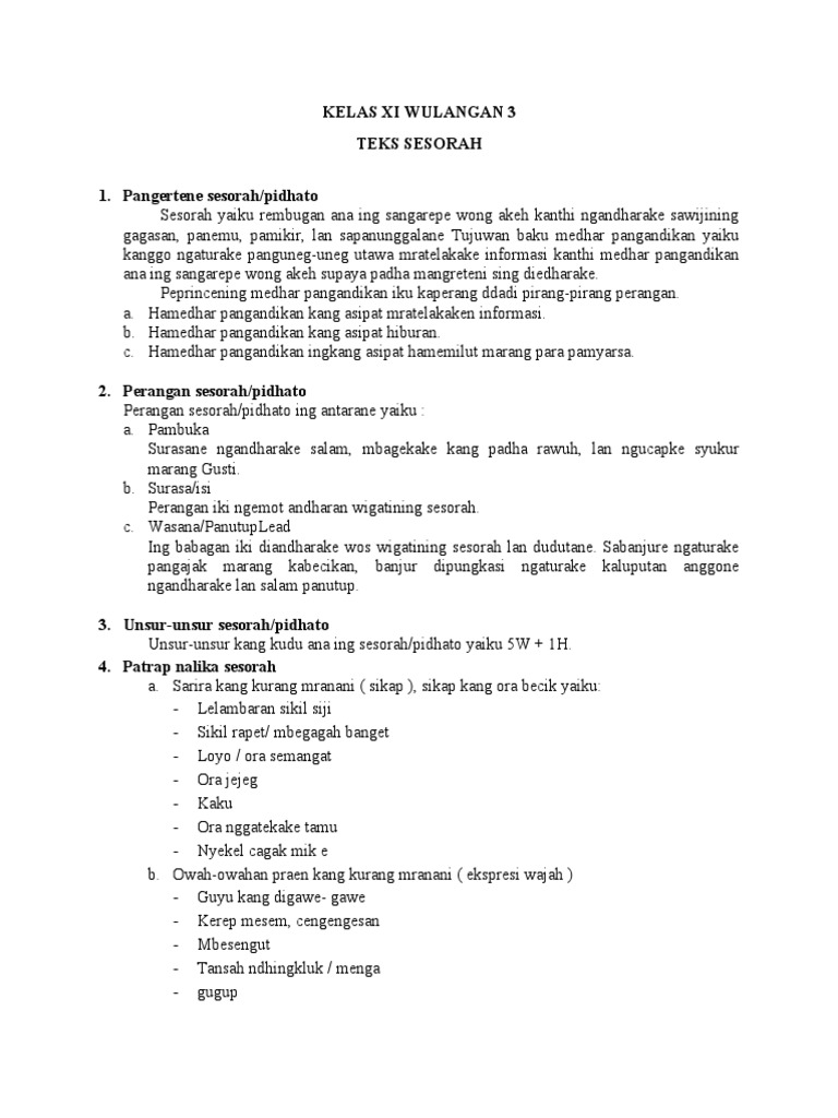 Kelas Xi Bab 3 Sesorah | PDF