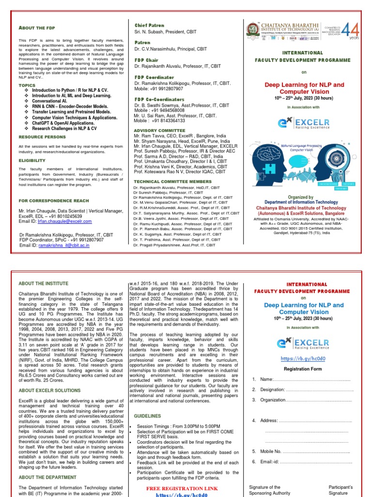 IFDP DL NLP CV IT CBIT EXCELR July 2023 | PDF IFDP DL NLP CV IT CBIT EXCELR July 2023 | PDF