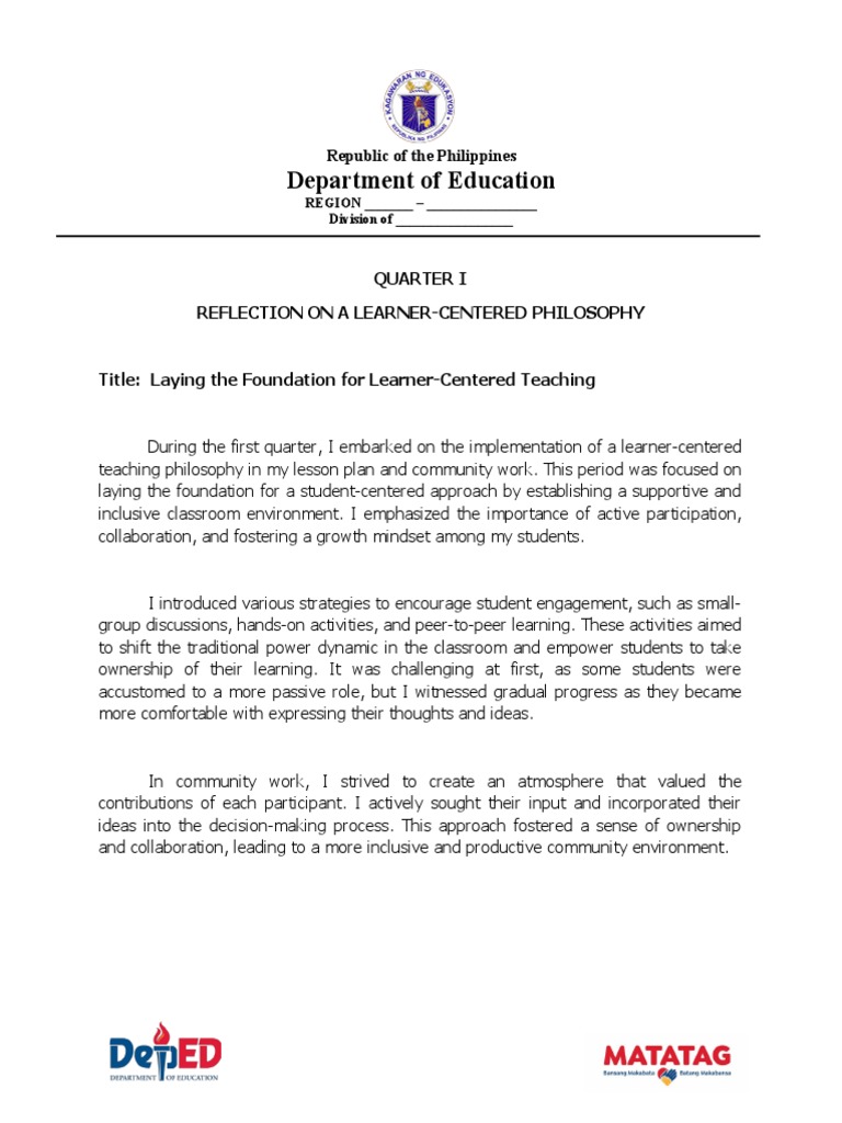 Reflection On Learner Centered Philosophy Pdf