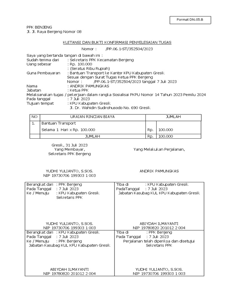 Kuitansi Perjalanan Dinas PPK 7 Juli 2023 | PDF