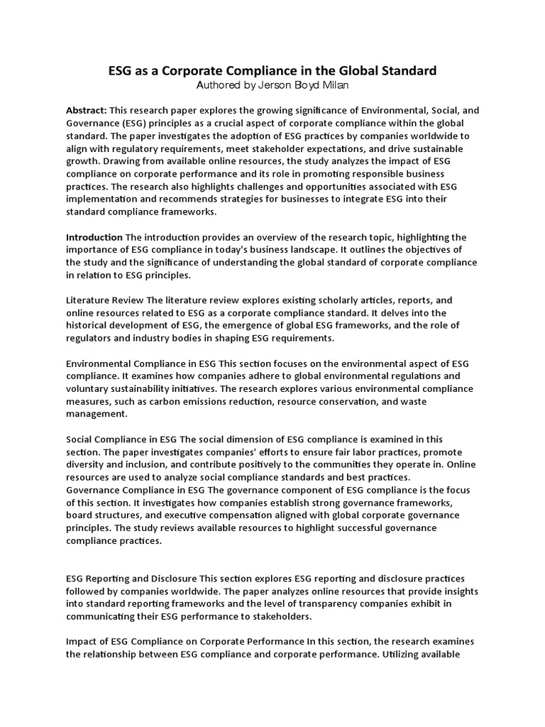 ESG As A Corporate Compliance in The Global Standard | PDF