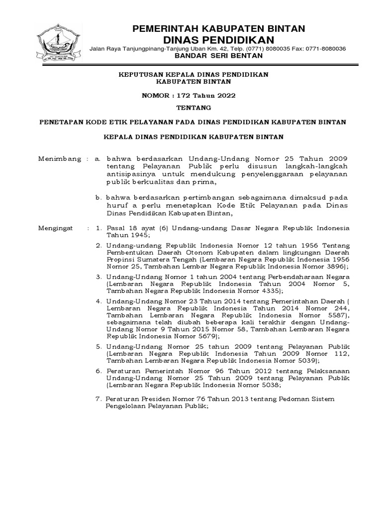 Kode Etik Pelayanan Disdik 2022 | PDF Kode Etik Pelayanan Disdik 2022 | PDF