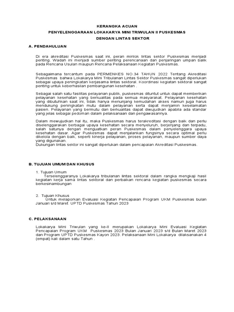 Kerangka Acuan Linsek Tri.2 Mei 2023 | PDF