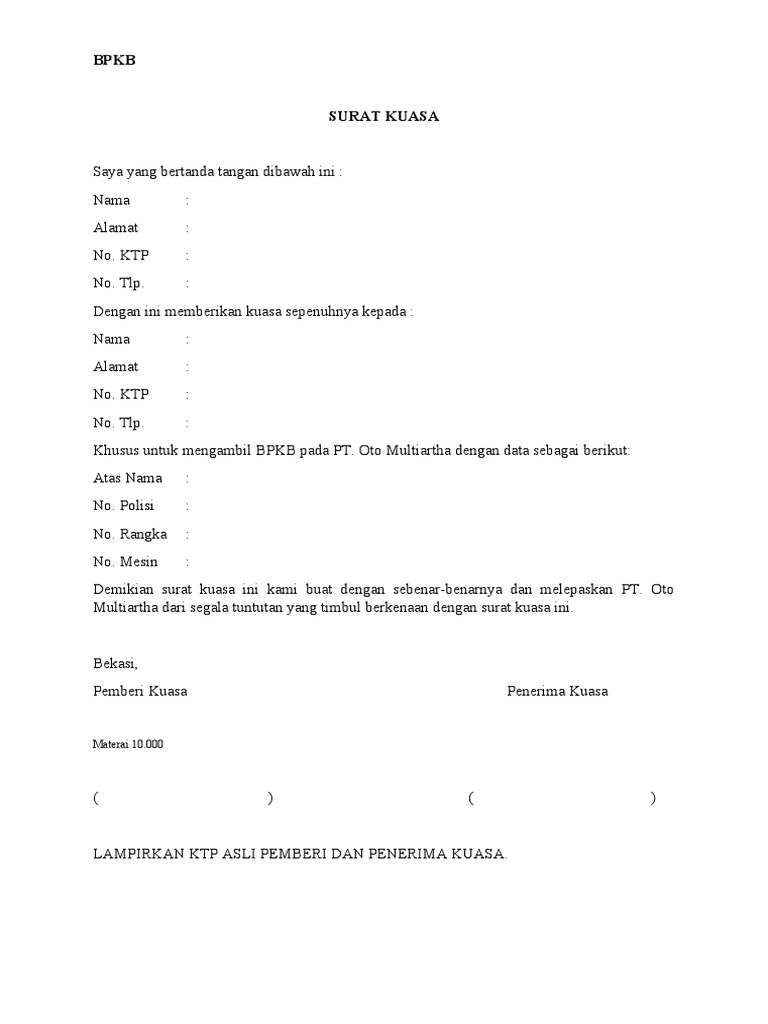 Surat Kuasa BPKB | PDF