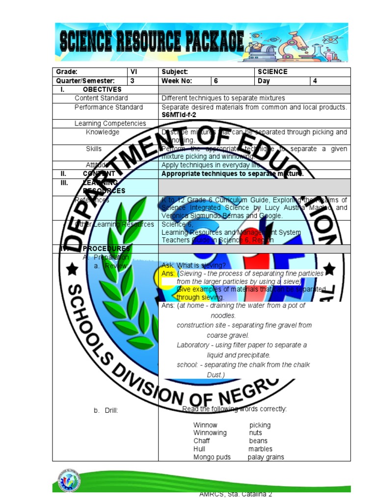 CONTEXTUALIZED-DLP Science 6 Q1, W6-D4 | PDF | Chemical Substances | Mixture