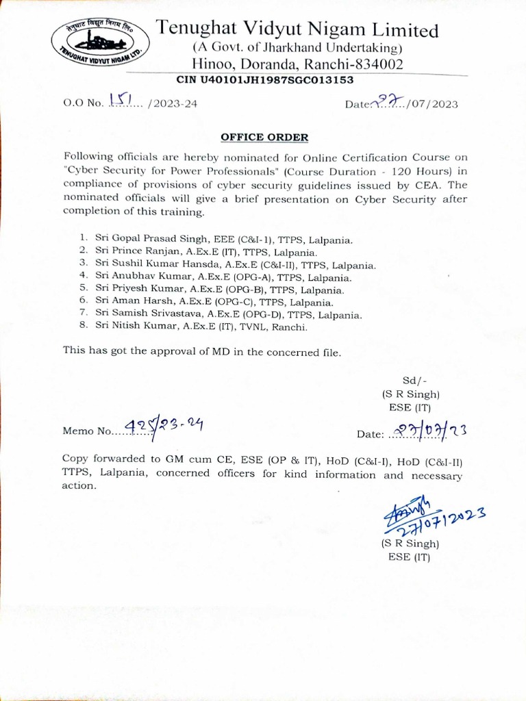 Office Order No 151 - 2023-24 | PDF