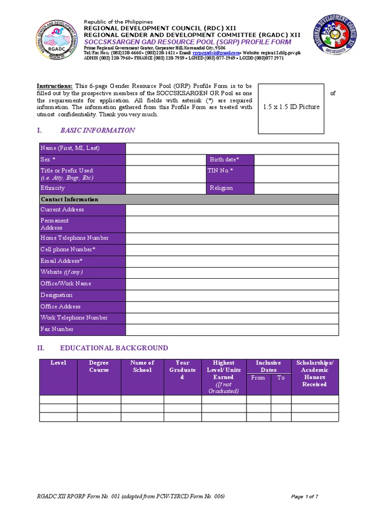SOCCSKSARGEN GAD Resource Pool Form | PDF | Gender | Gender Studies