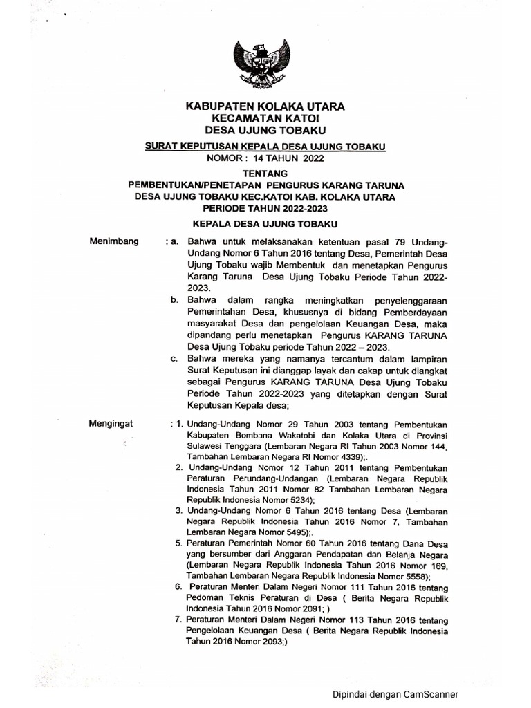 SK Karang Taruna Ujung Tobaku 2022 | PDF SK Karang Taruna Ujung Tobaku 2022 | PDF