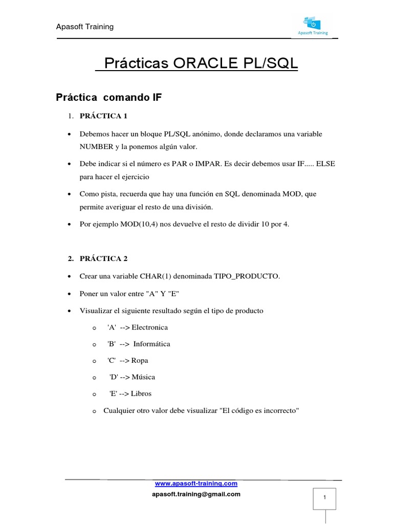 6-Prácticas+IF | PDF | Pl / Sql | Software de gestión de datos