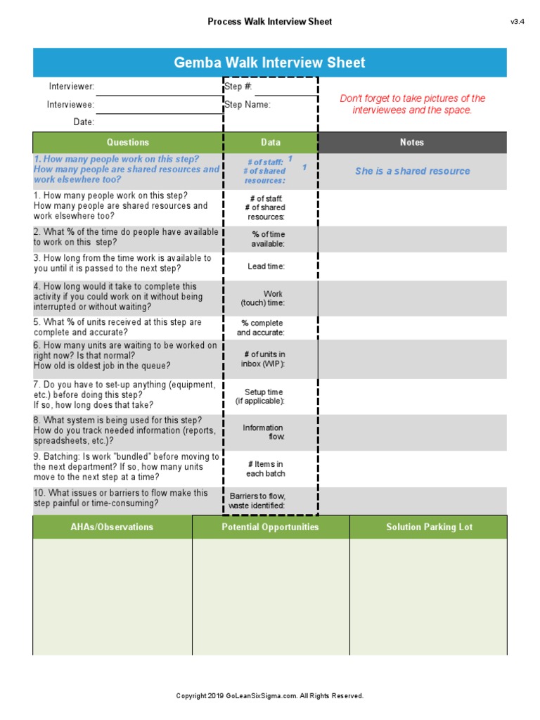 Gemba Walk Interview Sheet | PDF