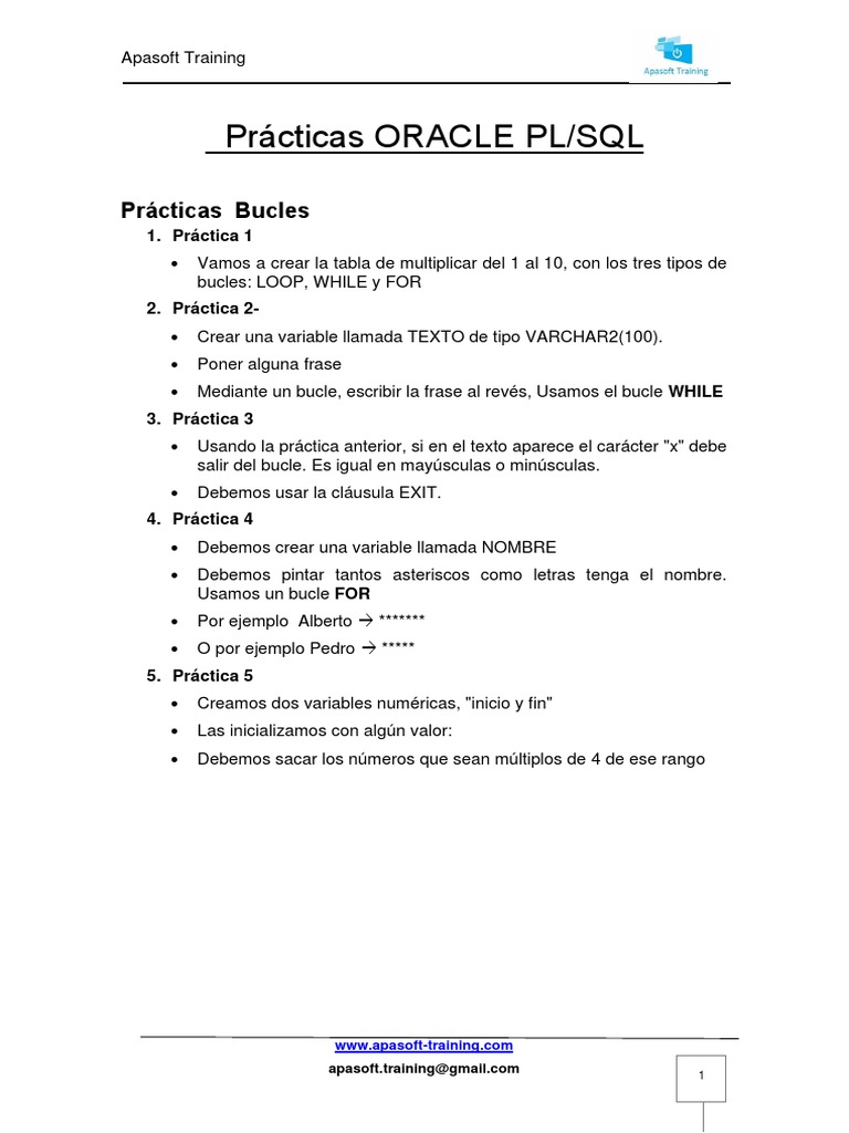 8-Prácticas Bucles | PDF | Pl / Sql | Programación de computadoras