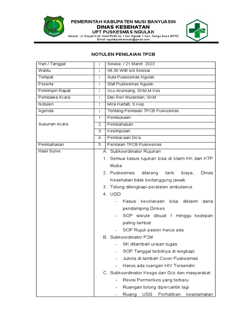 Notulen TPCB PKM Ngulak | PDF
